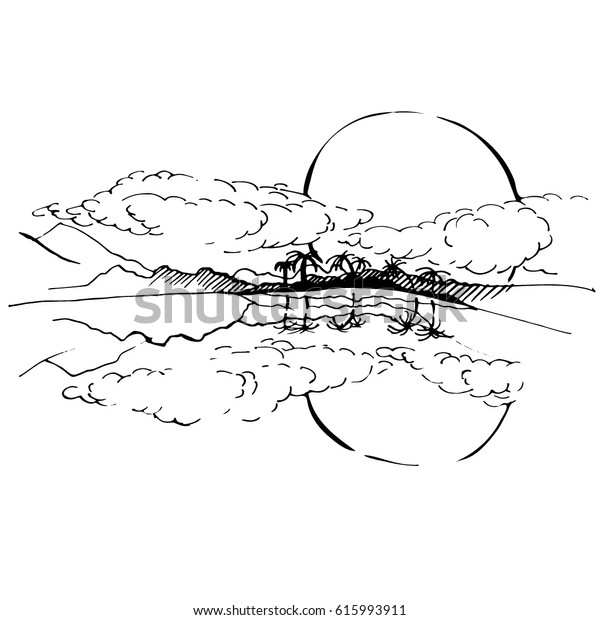 Sketch Hand Drawn Tropical Sunset Ink Stock Vector (Royalty Free ...