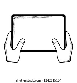Sketch Hand Holding Tablet Vector Illustration Stock Vector (Royalty ...