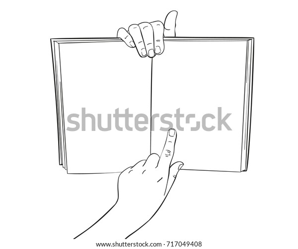Sketch Hand Pointing Open Book Blank Stock Vector (Royalty Free ...
