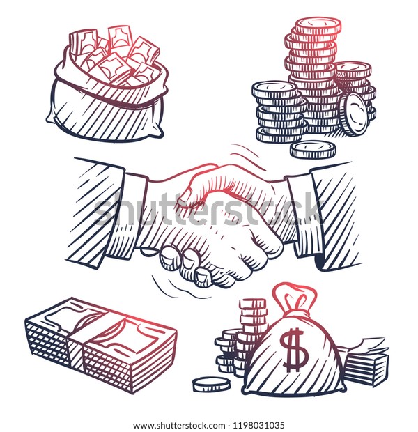 Sketch Hand Shaking Doodle Dollars Packs Stock Vector (Royalty Free ...