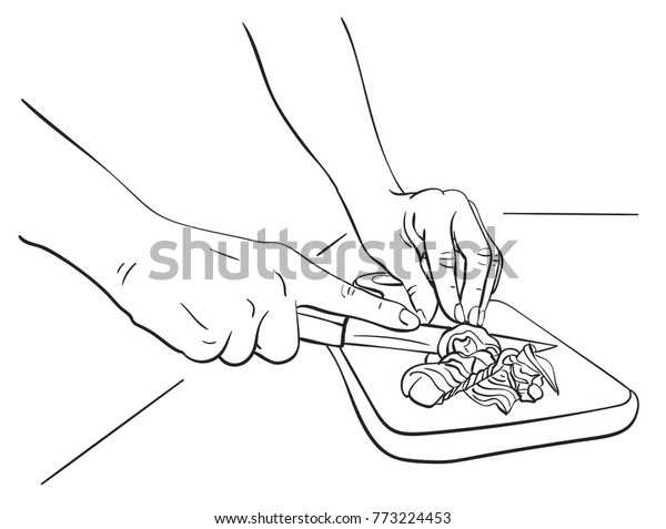 Sketch Hands Carefully Chopping Vegetable Fruit Stock Vector (Royalty ...