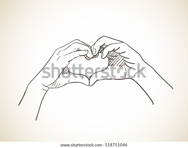 Sketch Hands Showing Heart Shape Gesture Stock Vector (Royalty Free ...