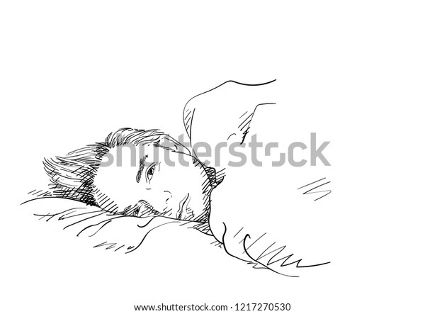 Sketch Handsome Man Laying Bed Sleepy Stock Vector (Royalty Free ...