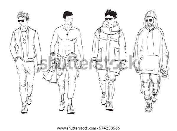 Sketch Handsome Stylish Man Showcasing Street Stock Vector (Royalty ...
