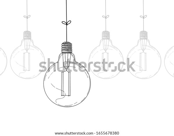 Sketch Hanging Light Bulbs Isolated On Stock Vector (Royalty Free ...
