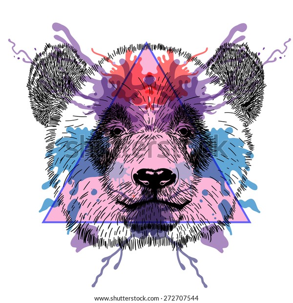 Sketch Hipster Panda Face Triangle Frame: เวกเตอร์สต็อก (ปลอดค่า ...