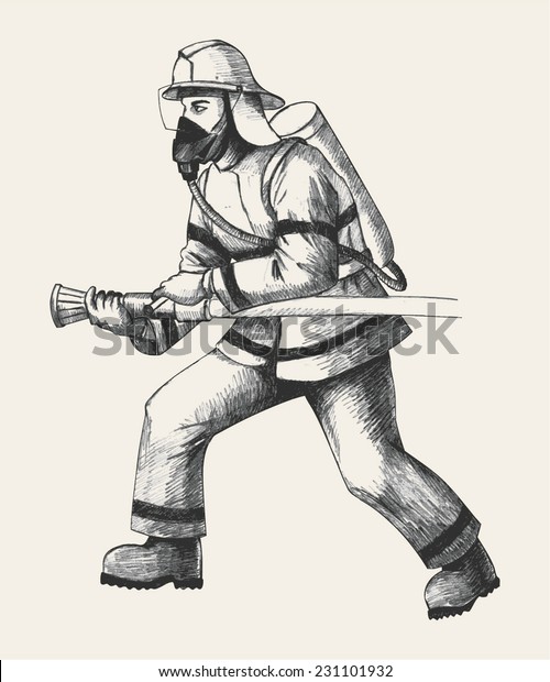 Sketch Illustration Firefighter Stock Vector (Royalty Free) 231101932 ...