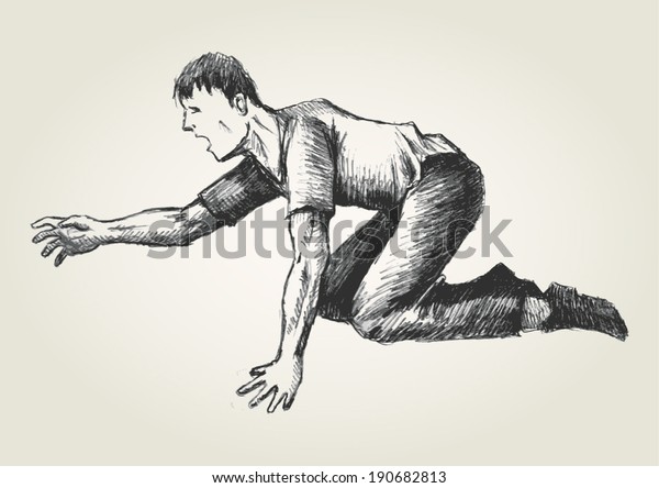 Sketch Illustration Man Crawling Stock Vector (Royalty Free) 190682813 ...