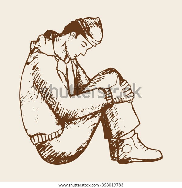 Sketch Illustration Man Sitting On Ground Stock Vector (Royalty Free ...