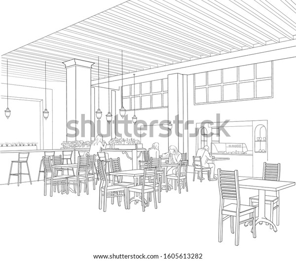 Sketch Interior Cafe People Tables Stock Vector (Royalty Free ...