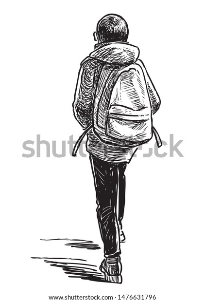 Sketch Junior Student Going School Stock Vector (Royalty Free ...