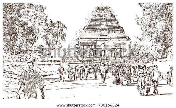 Sketch Konark Sun Temple India Vector Stock Vector (Royalty Free) 730166524