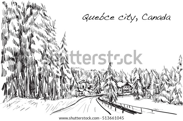 Sketch Landscape Quebec Canada Show Snow Stock Vector (Royalty Free ...