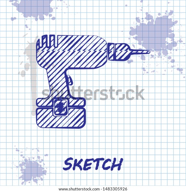 Sketch Line Drill Machine Icon Isolated Stock Vector (Royalty Free ...
