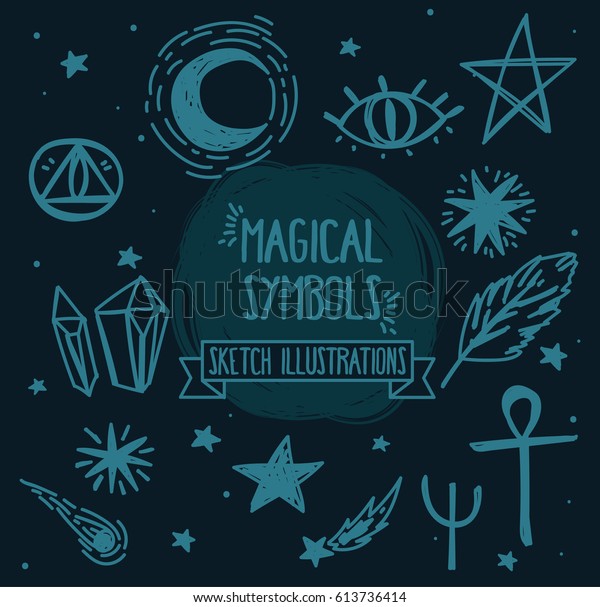 Sketch Magic Symbols Deep Blue Color Stock Vector (Royalty Free) 613736414