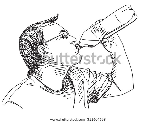 Sketch Man Drinking Water Hand Drawn Stock Vector (Royalty Free ...
