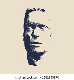 Sketch Man Face Front View Engraved: vector de stock (libre de regalías ...