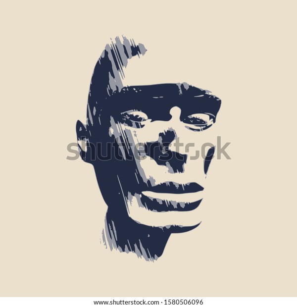 Sketch Man Face Front View Engraved Stock Vector (Royalty Free ...