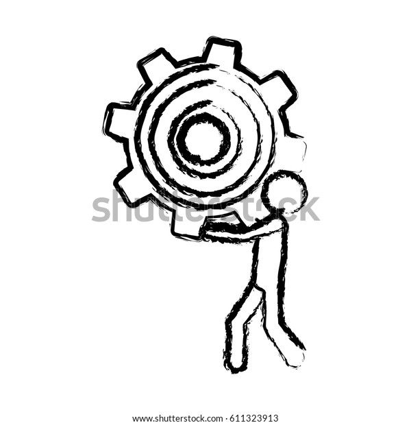Sketch Man Holding Pinion Vector Illustration Stock Vector (Royalty ...