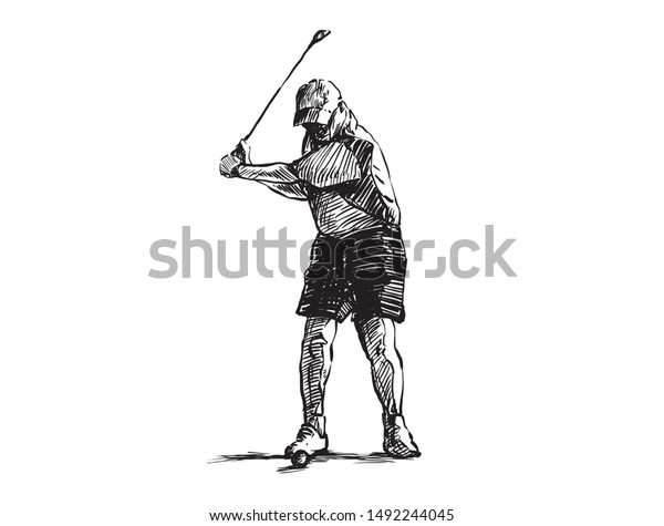 Sketch Man Playing Golf Stock Vector (Royalty Free) 1492244045 ...