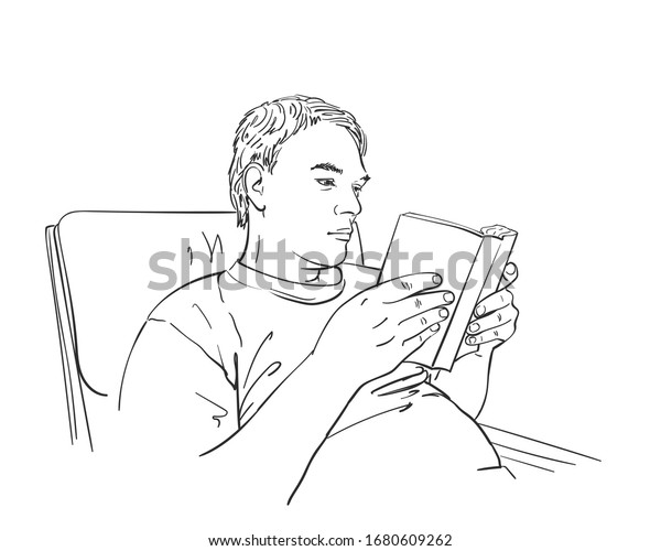 Sketch Man Reading Book Hand Drawn Stock Vector (Royalty Free ...