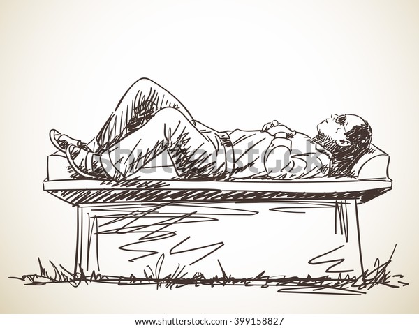 Sketch Man Resting On Bench Hand Stock Vector (Royalty Free) 399158827