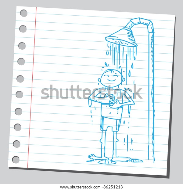 Sketch Man Taking Shower Stock Vector (Royalty Free) 86251213