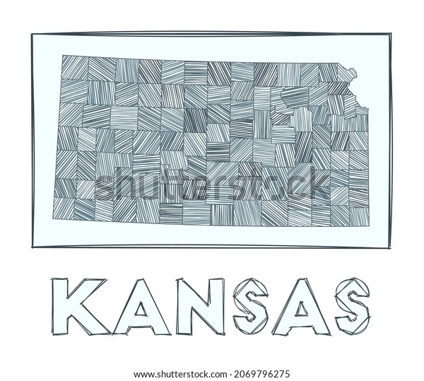Sketch Map Kansas Grayscale Hand Drawn Stock Vector (Royalty Free ...