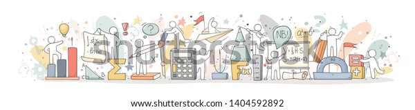 Sketch Math Class Working Little People Stock Vector (Royalty Free ...