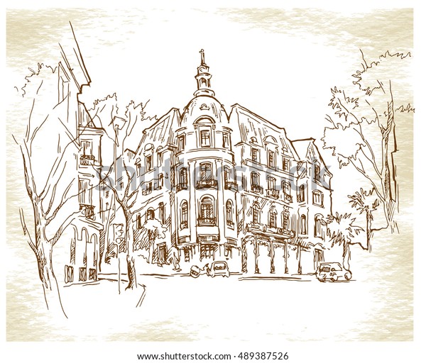 Sketch Old Street Vector Illustration Made Stock Vector (Royalty Free ...