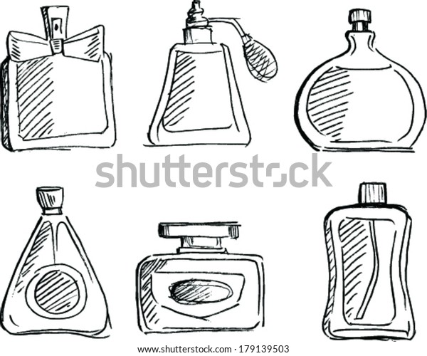 Sketch Perfume Bottles Set Stock Vector (Royalty Free) 179139503
