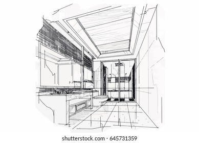 Sketch Perspective Interior Drawing Pen Pencil Stock Vector (Royalty ...