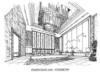 Sketch Perspective Interior Drawing Pen Pencil Stock Vector (Royalty ...