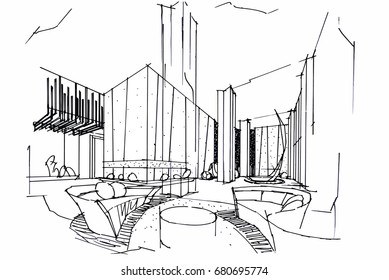 Sketch Perspective Interior Drawing Pen Pencil Stock Vector (Royalty ...
