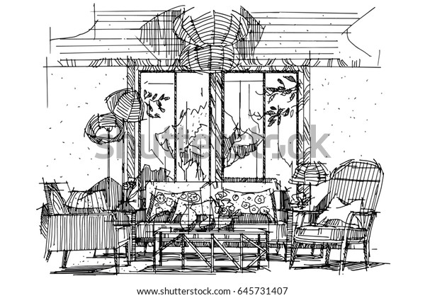 Sketch Perspective Interior Drawing Pen Pencil Stock Vector (Royalty ...