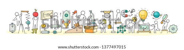 Sketch Physics Lab Working Little People Stock Vector (Royalty Free ...