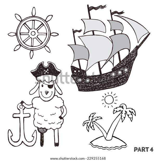 Sketch Pirates Set Hand Drawn Illustrations Stock Vector (Royalty Free ...