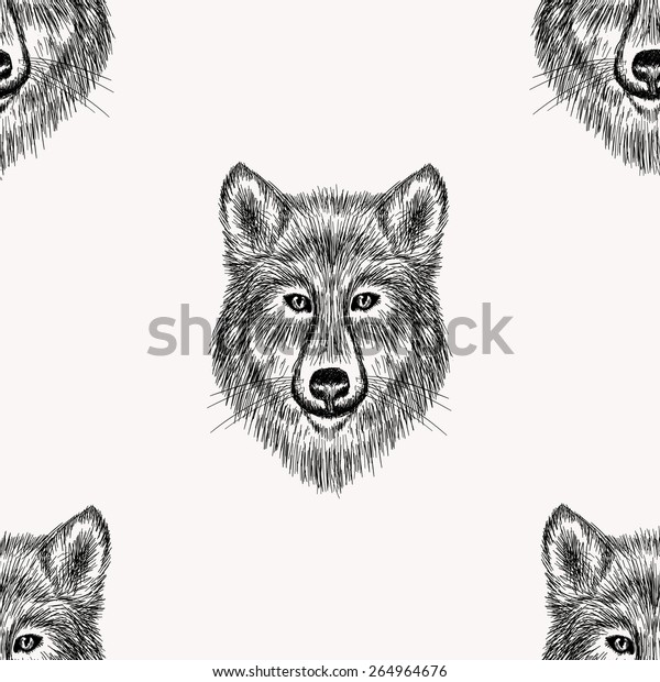 Sketch Realistic Face Wolf Seamless Pattern Stock Vector (Royalty Free ...