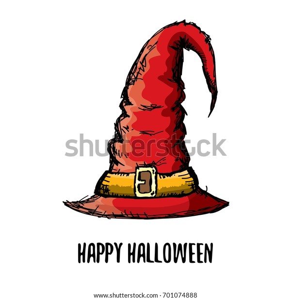 Sketch Red Witch Hat Isolated On Stock Vector (Royalty Free) 701074888 ...
