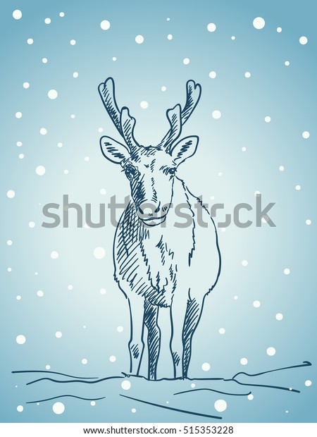 Sketch Reindeer Front View On Blue Stock Vector (Royalty Free ...