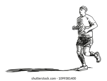 Sketch Running Man Long Shadow Hand Stock Vector (Royalty Free) 1086042629
