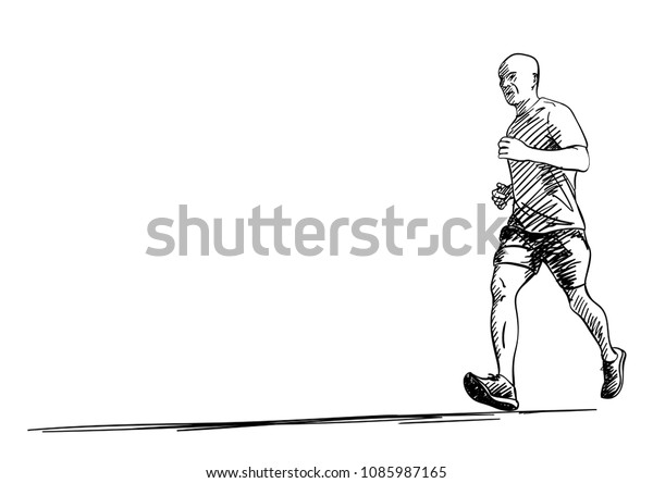 Sketch Running Man Long Shadow Hand Stock Vector (Royalty Free) 1085987165