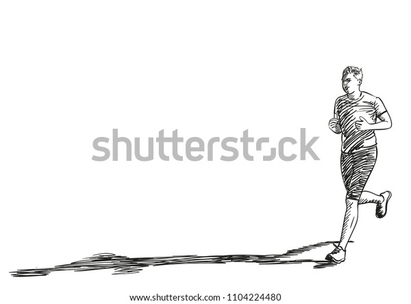 Sketch Running Man Long Shadow Hand Stock Vector (Royalty Free ...