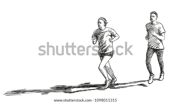 Sketch Running People Long Shadow Hand Stock Vector (Royalty Free ...