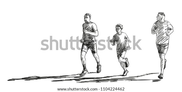 Sketch Running People Long Shadow Hand Stock Vector (Royalty Free ...