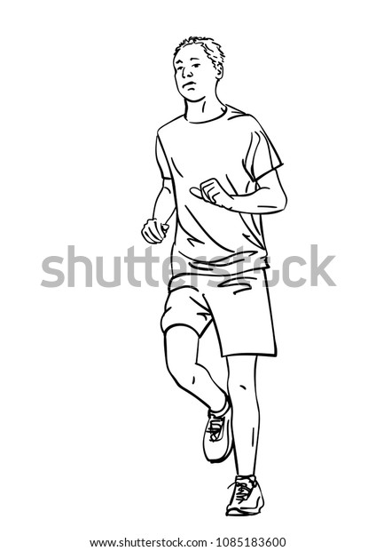 Sketch Running Young Man Hand Drawn Stock Vector (Royalty Free) 1085183600