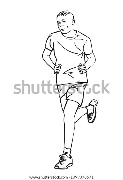 Sketch Running Young Man Hand Drawn Stock Vector (Royalty Free) 1099378571