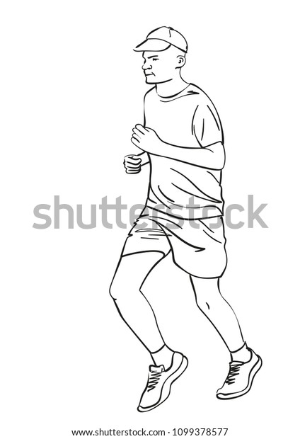 Sketch Running Young Man Hand Drawn Stock Vector (Royalty Free) 1099378577