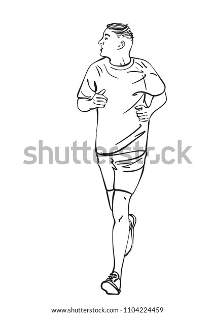 Sketch Running Young Man Hand Drawn Stock Vector (Royalty Free) 1104224459