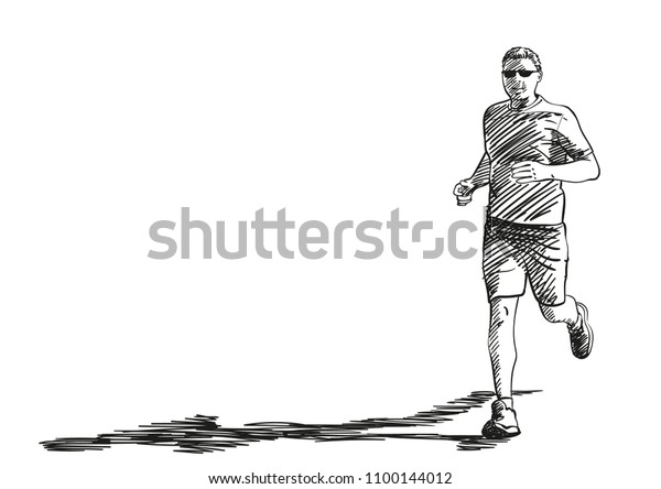 Sketch Running Young Man Long Shadow Stock Vector (Royalty Free ...